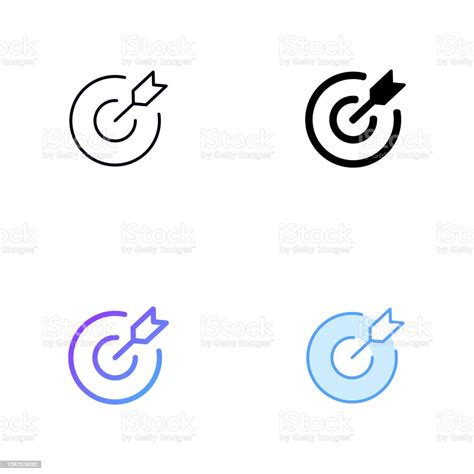 편집 가능한 획이 있는 네 가지 스타일의 대상 아이콘 디자인입니다 선 솔리드 플랫 라인 및 컬러 그라디언트 라인 웹 페이지 모바일 앱 Ui Ux 및 Gui 디자인에