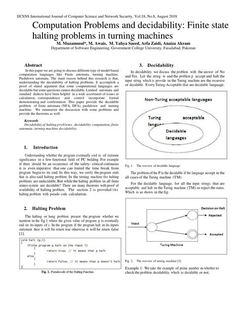 Pdf Computation Problems And Decidability Finite State Halting Problems In Turning Machines