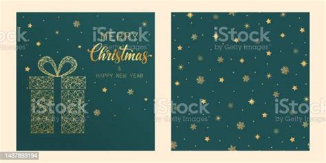 메리 크리스마스와 새해 복 많이 받으세요 황금 밝은 빛나는 선물 상자는 황금빛 별이 있는 녹색 배경에 있습니다 디자인을 위한 축제 그림 벡터 그림입니다 Political