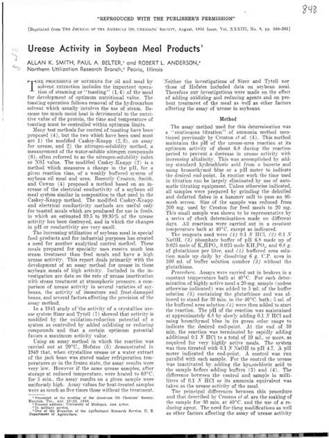 Urease Activity In Soybean Meal Pdf Ph Soybean