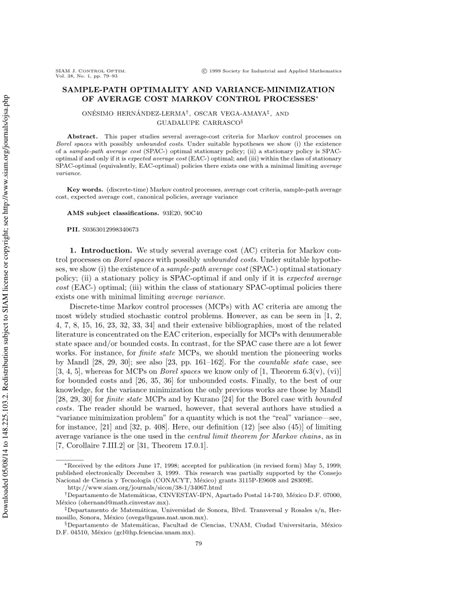 Pdf Sample Path Optimality And Variance Minimization Of Average Cost