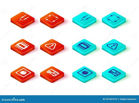 Set Electric Light Switch Electrical Measuring Instruments Processor With Microcircuits Cpu