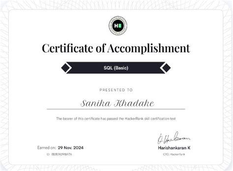 sanika khadake on linkedin sql dataanalytics hackerrank continuouslearning skilldevelopment