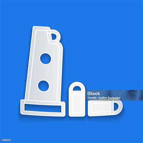 종이 컷 총 잡지와 파란색 배경에 격리 총알 아이콘 종이 아트 스타일 벡터 강철에 대한 스톡 벡터 아트 및 기타 이미지 강철 경찰관 과녁 Istock