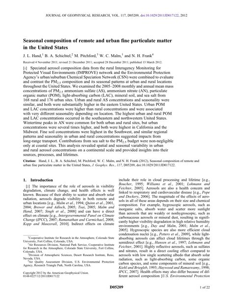 Pdf Seasonal Composition Of Remote And Urban Fine Particulate Matter In The United States