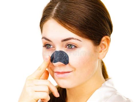 Woman Applying Pore Strips On Nose Stock Image Image Of Patch Treatment 183713611