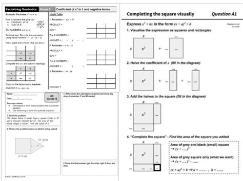 Factorising Quadratics Solving Quadratic Equations Completing The Square Teaching Resources