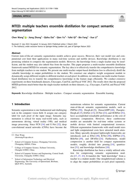 Mted Multiple Teachers Ensemble Distillation For Compact Semantic Segmentation Request Pdf