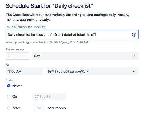 Set Issue Summary Template For Recurring Checklists