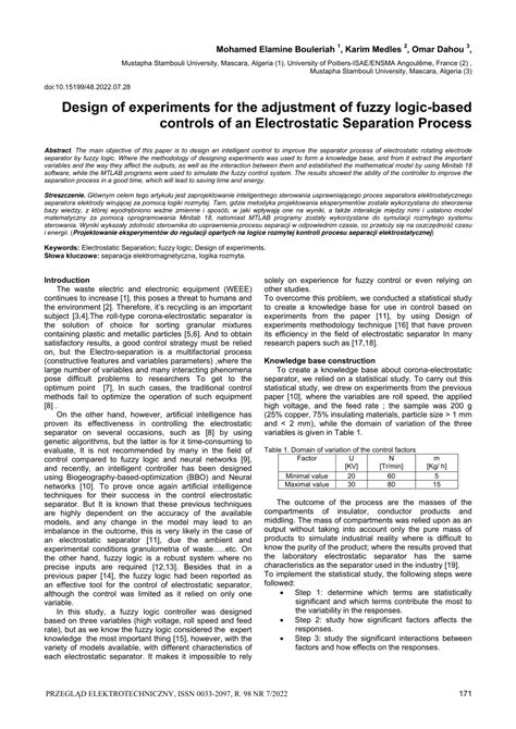 Pdf Design Of Experiments For The Adjustment Of Fuzzy Logic Based Controls Of An Electrostatic