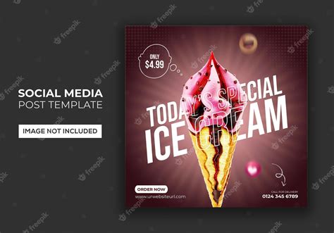 맛있는 아이스크림 소셜 미디어 배너 포스트 템플릿 디자인 프리미엄 Psd 파일