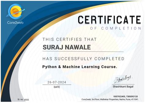 Suraj Nawale On Linkedin Succefully Completed Python And Machine Learning Course At Core2web