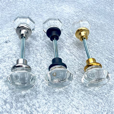 Octagonal Glass Door Knobs With Steel Spindle For Antique Door