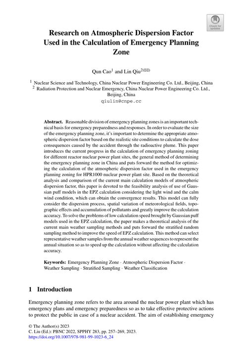 Pdf Research On Atmospheric Dispersion Factor Used In The Calculation Of Emergency Planning Zone
