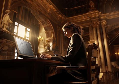 Uma Imagem De Inspiração Renascentista De Um Estagiário Trabalhando Em Um Escritório Grandioso E