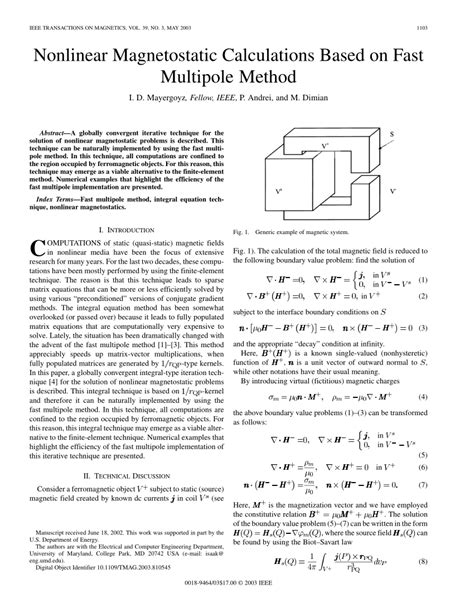 Pdf Nonlinear Magnetostatic Calculations Based On Fast Multipole Method