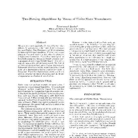 Two Parsing Algorithms By Means Of Finite State Transducers Acl Anthology
