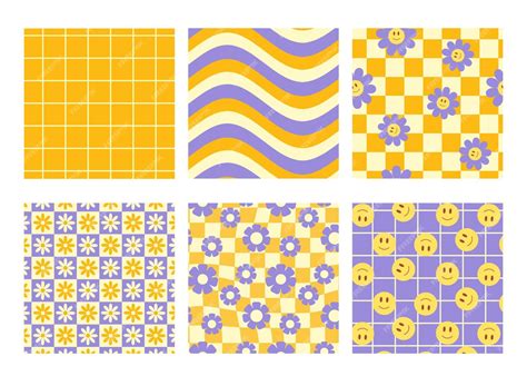 Premium Vector Groovy Seamless Patterns With Funny Happy Daisy Wave