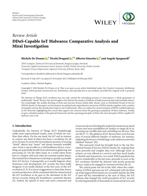 PDF DDoS Capable IoT Malwares Comparative Analysis And Mirai Investigation