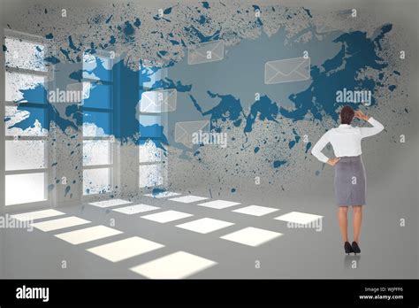 businesswoman scratching her head against splash showing global