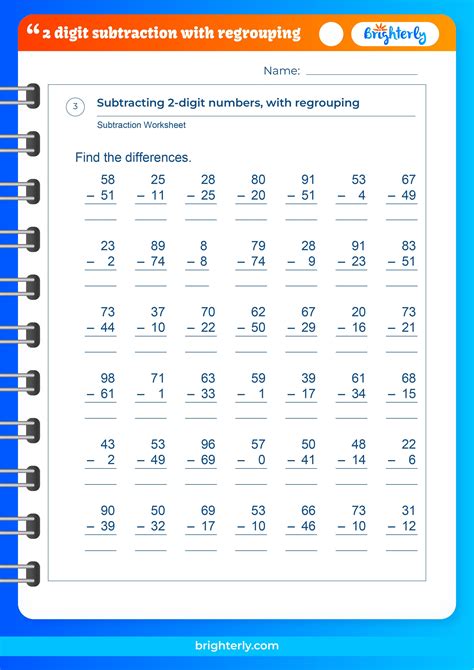 Free 2 Digit Subtraction With Regrouping Worksheets Pdfs