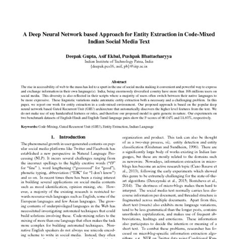 A Deep Neural Network Based Approach For Entity Extraction In Code Mixed Indian Social Media