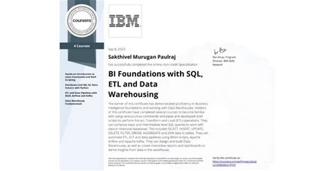 sakthivel murugan paulraj on linkedin completion certificate for bi foundations with sql etl