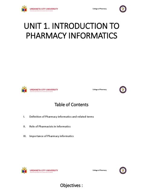 Unit 1 Introduction To Pharmacy Informatics Pdf Pharmacy Health