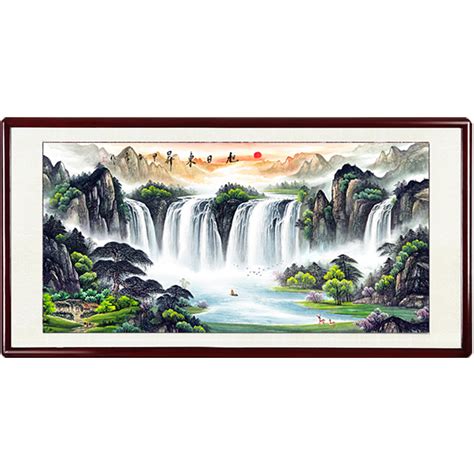 旭日东升山水画国画李嘉诚同款客厅挂画办公室装饰字画招财风水画 虎窝淘
