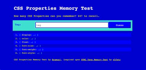 Css Properties Memory Test