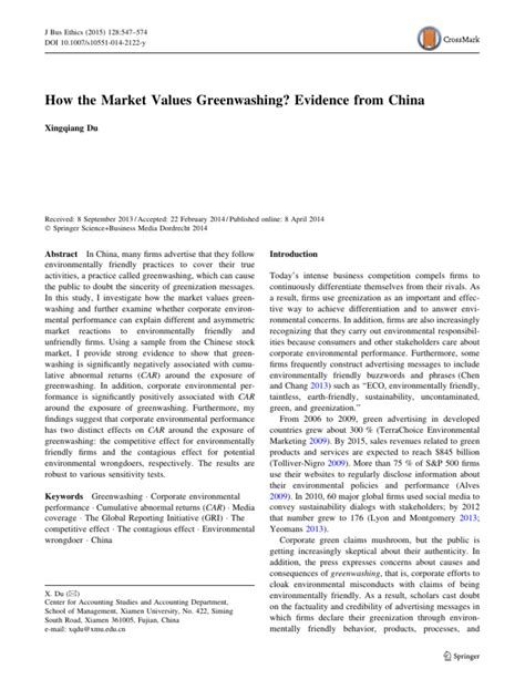 How The Market Values Greenwashing Pdf Corporate Social