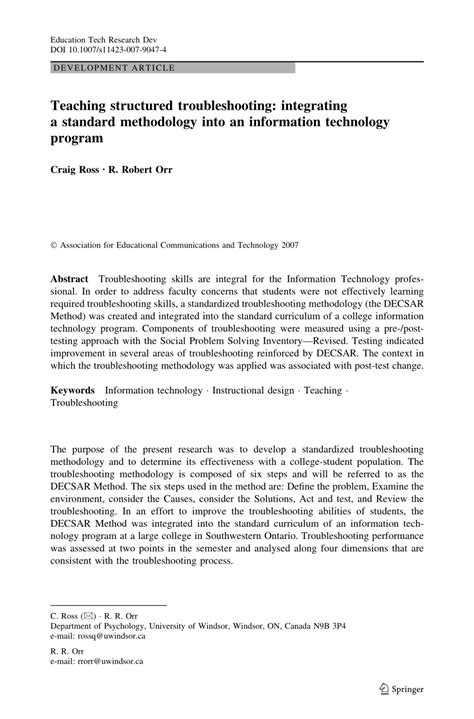 Pdf Teaching Structured Troubleshooting Integrating A Standard
