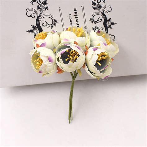 Badu Bg 6 бр Изкуствени цветя Мини чаени розови пъпки за сватбена декорация на дома Аксесоари