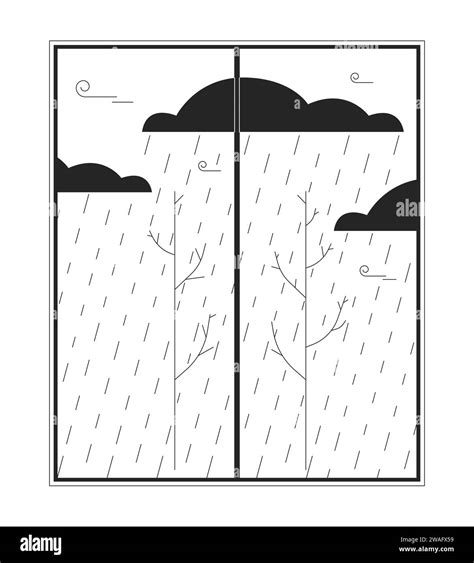 Rainy Bad Weather Behind Window Black And White 2d Line Cartoon Object Stock Vector Image And Art