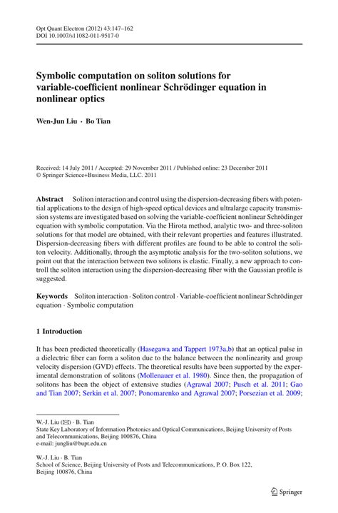 Pdf Symbolic Computation On Soliton Solutions For Variable