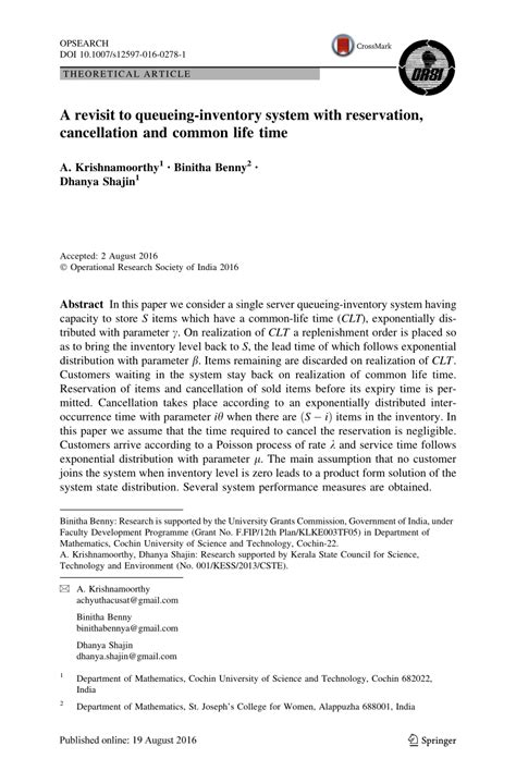 Pdf A Revisit To Queueing Inventory System With Reservation