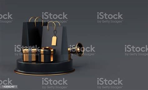 어두운 배경에 쇼핑백과 선물이 있는 블랙 프라이데이 전단지 템플릿과 3d 렌더링의 복사 공간 프로모션 마케팅 제안 및 온라인 쇼핑 개념 3차원 형태에 대한 스톡 사진 및