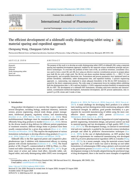 The Efficient Development Of A Sildenafil Orally Disintegrating Tablet Using A Material Sparing