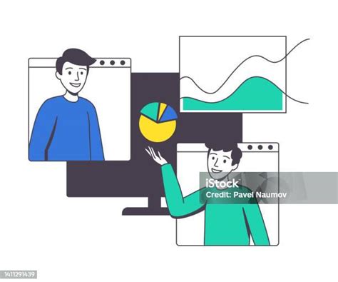 인터넷 플랫폼을 통해 이야기하는 사람과의 온라인 회의 개요 벡터 일러스트 레이 션 남자에 대한 스톡 벡터 아트 및 기타 이미지 남자 남자들만 도시를 벗어난 장면