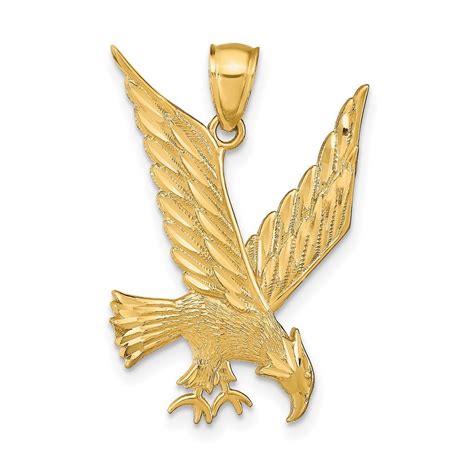 14k Yellow Gold Polished Sparkle Cut Eagle Pendant Necklace Measures