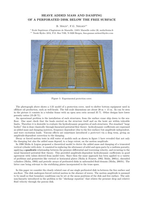 Pdf Heave Added Mass And Damping Of A Perforated Disk Below The Free Surface