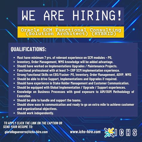 We Are Hiring Oracle Scm Functional Consulting Solution Architect Hybrid Qualifications 1