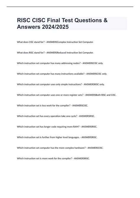 Risc Cisc Final Test Questions And Answers 20242025 Risc Cisc Stuvia Us