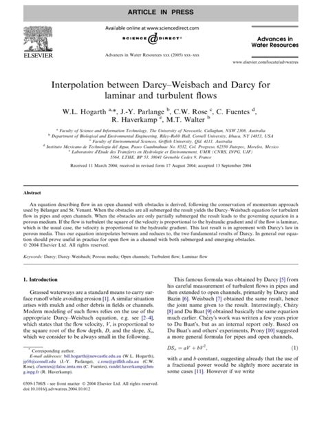 Interpolation Between Darcyweisbach And