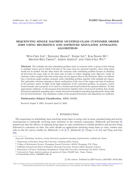 Pdf Sequencing Single Machine Multiple Class Customer Order Jobs Using Heuristics And Improved