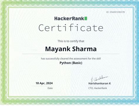 Just Unlocked My Python Basic Certificate On Hackerrank Continuous