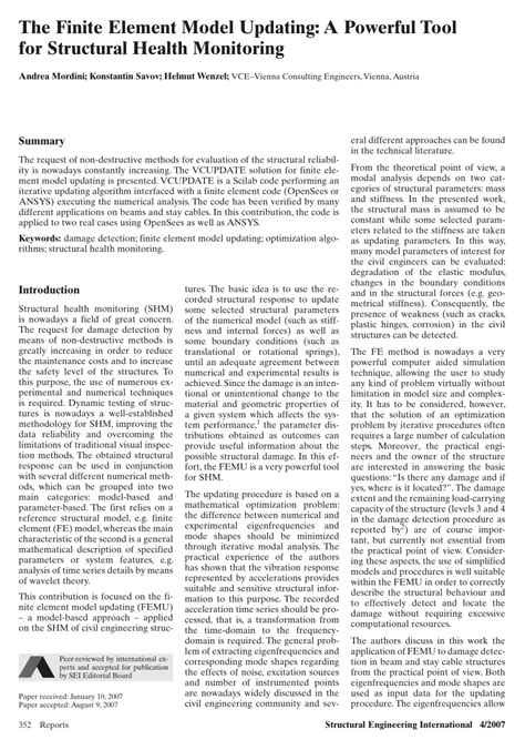 Pdf The Finite Element Model Updating A Powerful Tool For Structural Health Monitoring
