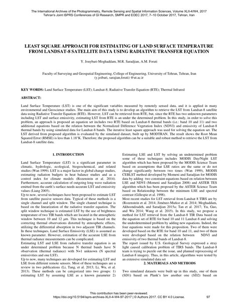 Pdf Least Square Approach For Estimating Of Land Surface Temperature From Landsat 8 Satellite