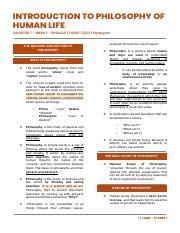 INTRO TO PHILO Q W M Pdf INTRODUCTION TO PHILOSOPHY OF HUMAN LIFE QUARTER WEEK
