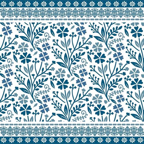 Abstract Blue Floral Seamless Pattern With Classic Border Design For Invitations And Backgrounds